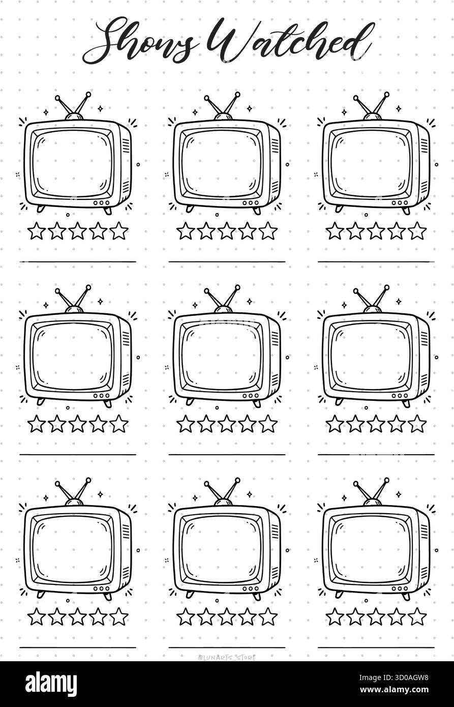 shows watched tracker Bullet Journal Printable Planner Page Template ...