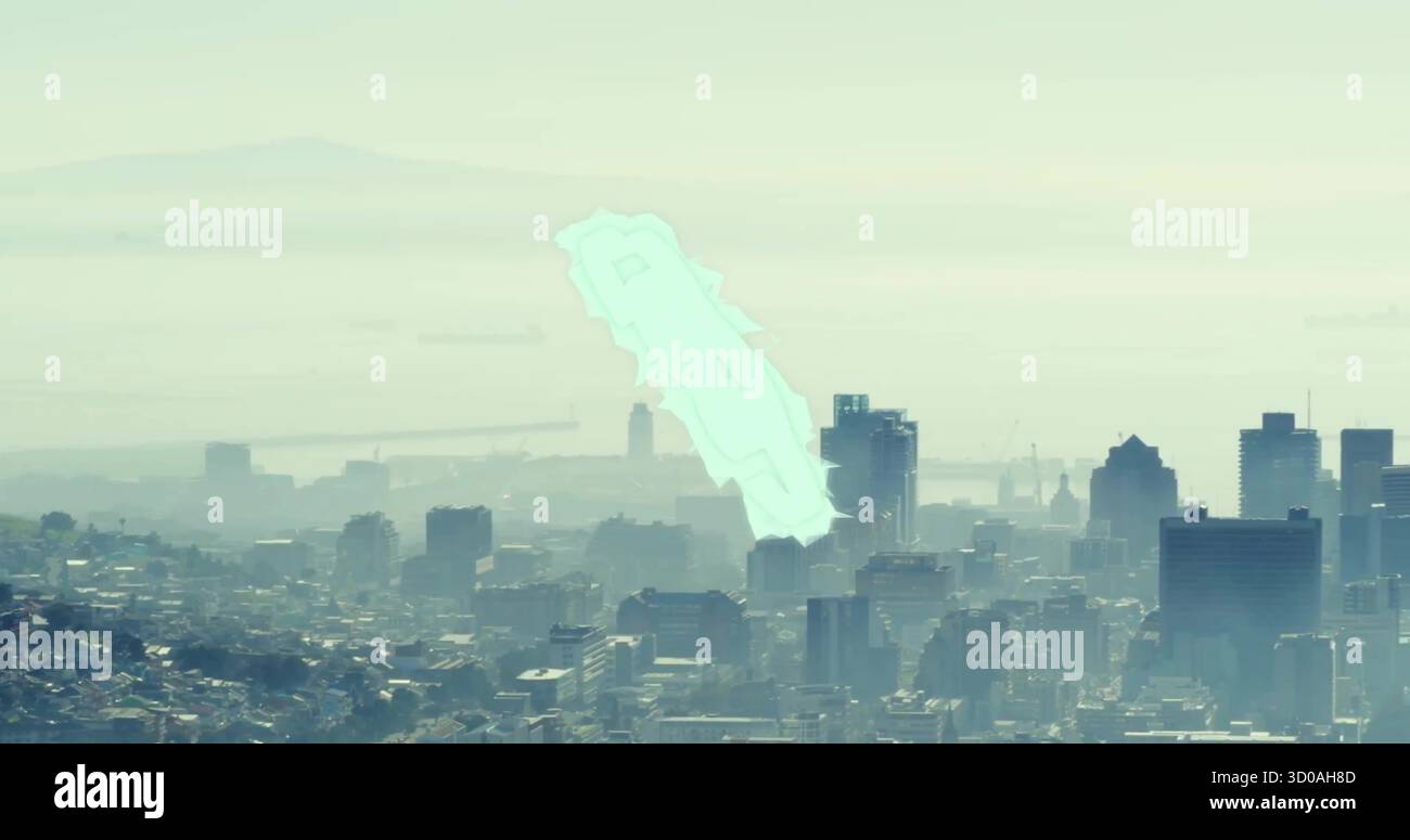 Displaying urban skyscraper cluster dominating bay view from hillside ...
