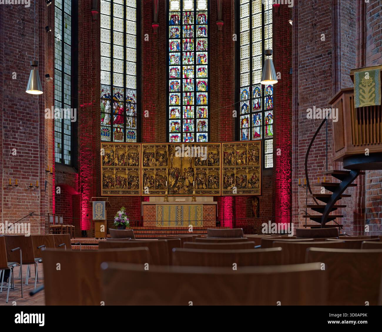Interior view of the Marktkirche (Market Church) with the winged altar ...