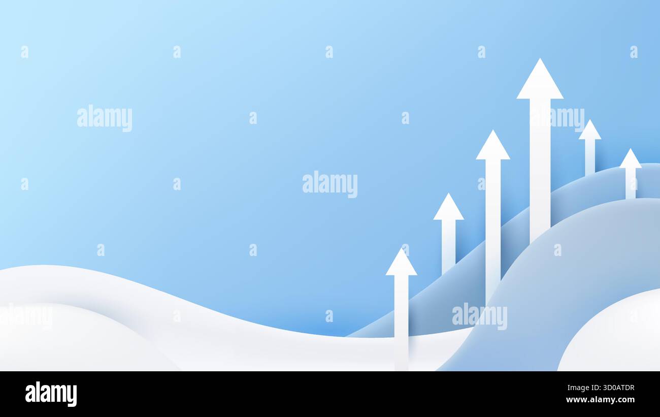 white arrows pointing upward on waves layered paper cut blue background ...