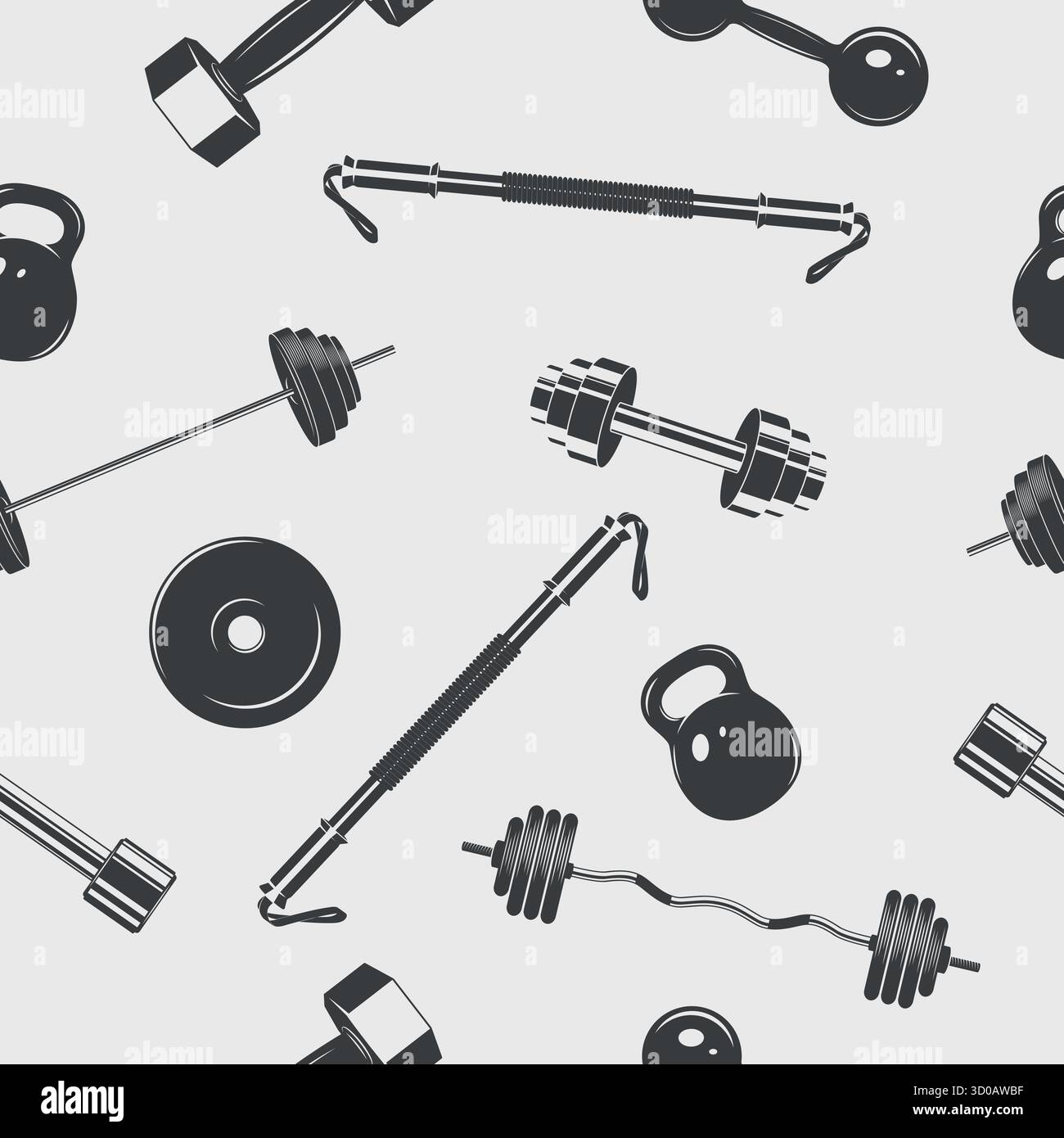 Seamless Gym Equipment Pattern, Vector Illustration. Dumbbell and ...