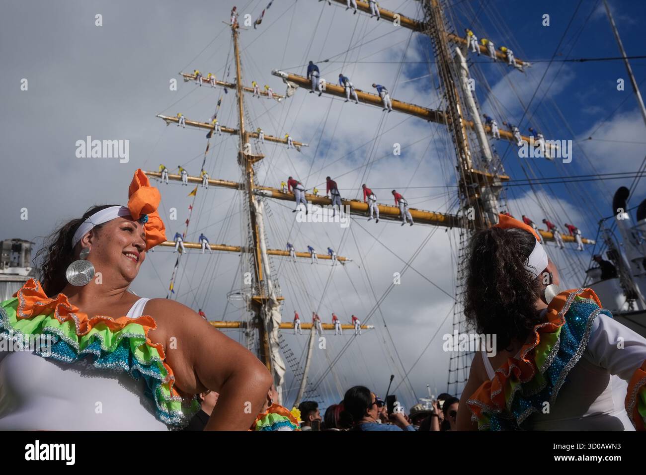 Dancers perform as the ARC Gloria, a Colombian tall ship, arrives for ...