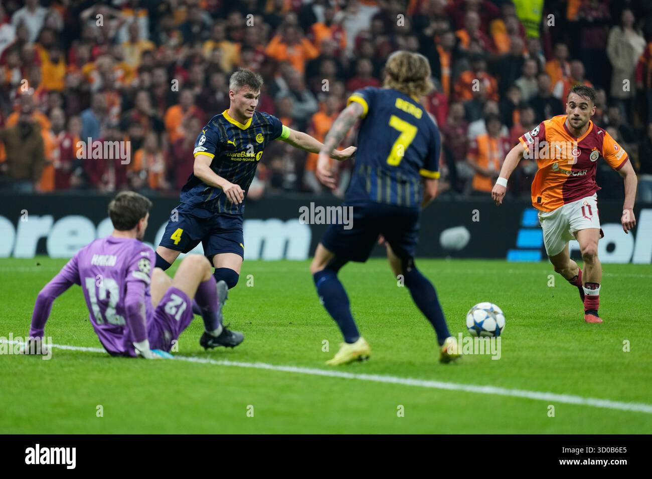 Galatasaray's Yunus Akgun, right, controls the ball during the ...