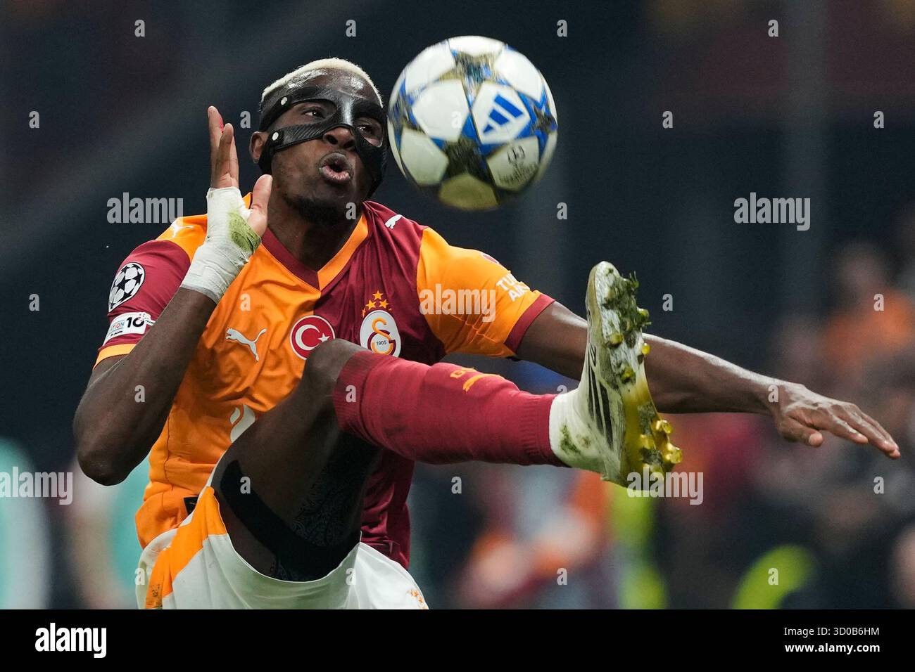 Galatasaray's Victor Osimhen controls the ball during the Champions ...