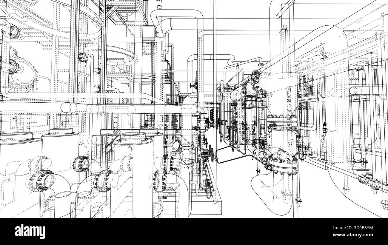 Complex Industrial Pipe Network Blueprint. Vector Stock Vector Image ...