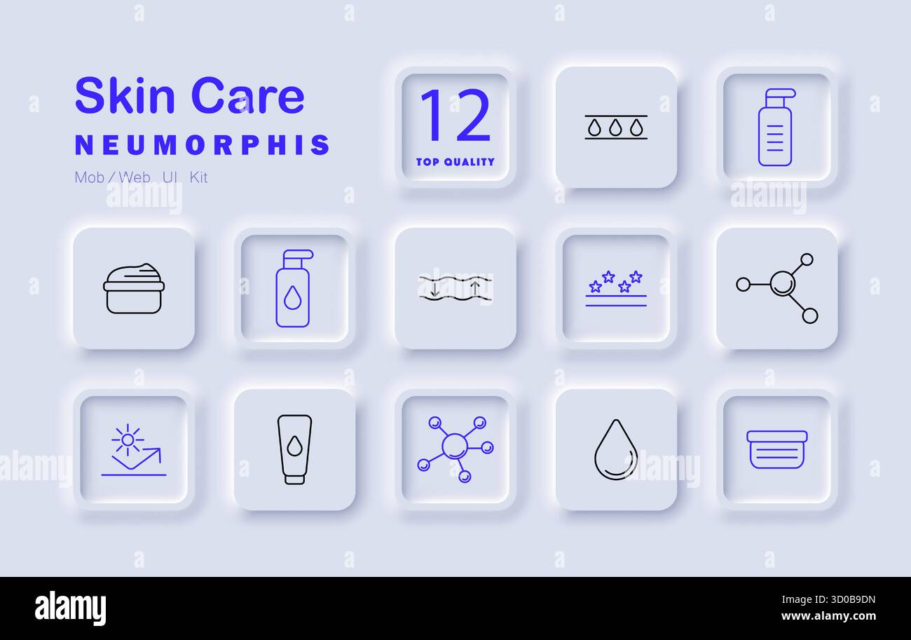Skin care set icon. Cream, drop, lotion, molecular, barrier, hydration ...
