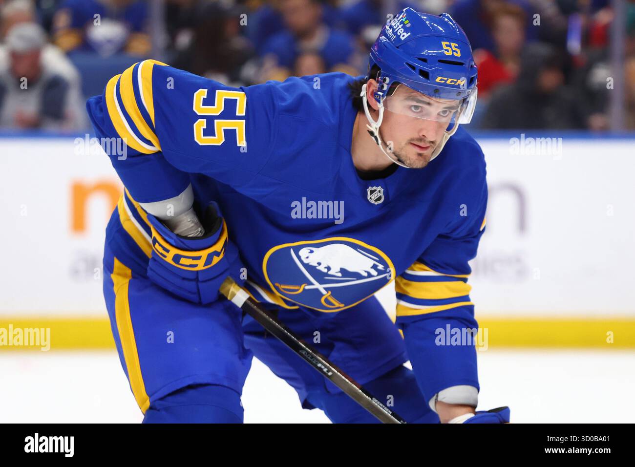 Buffalo Sabres left wing Mason Geertsen (55) lines up for a faceoff ...