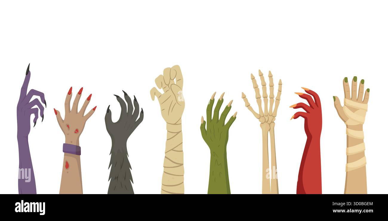 Halloween Zombie Hands, Vector Illustration. Isolated Cartoon Horror ...