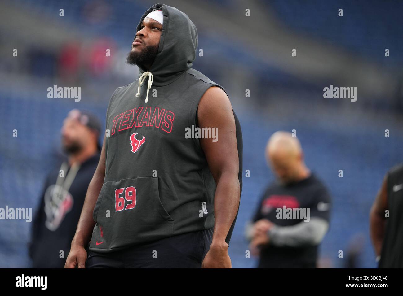 Houston Texans guard Ed Ingram warms up before an NFL football game ...