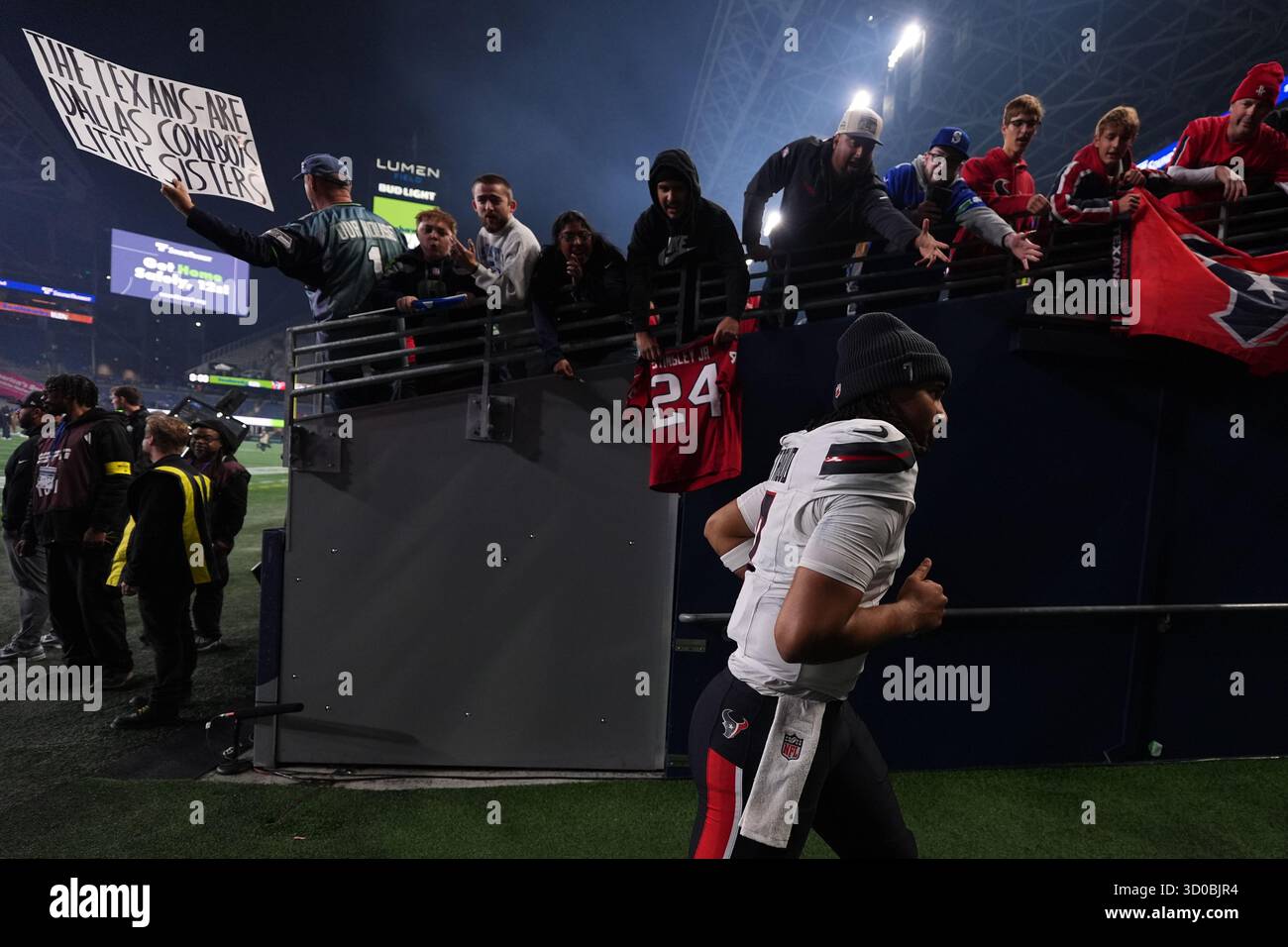 Houston Texans quarterback C.J. Stroud runs off the field after an NFL ...