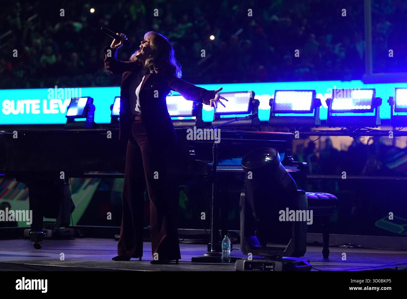 Singer Rachel Platten performs during halftime in the Crucial Catch ...