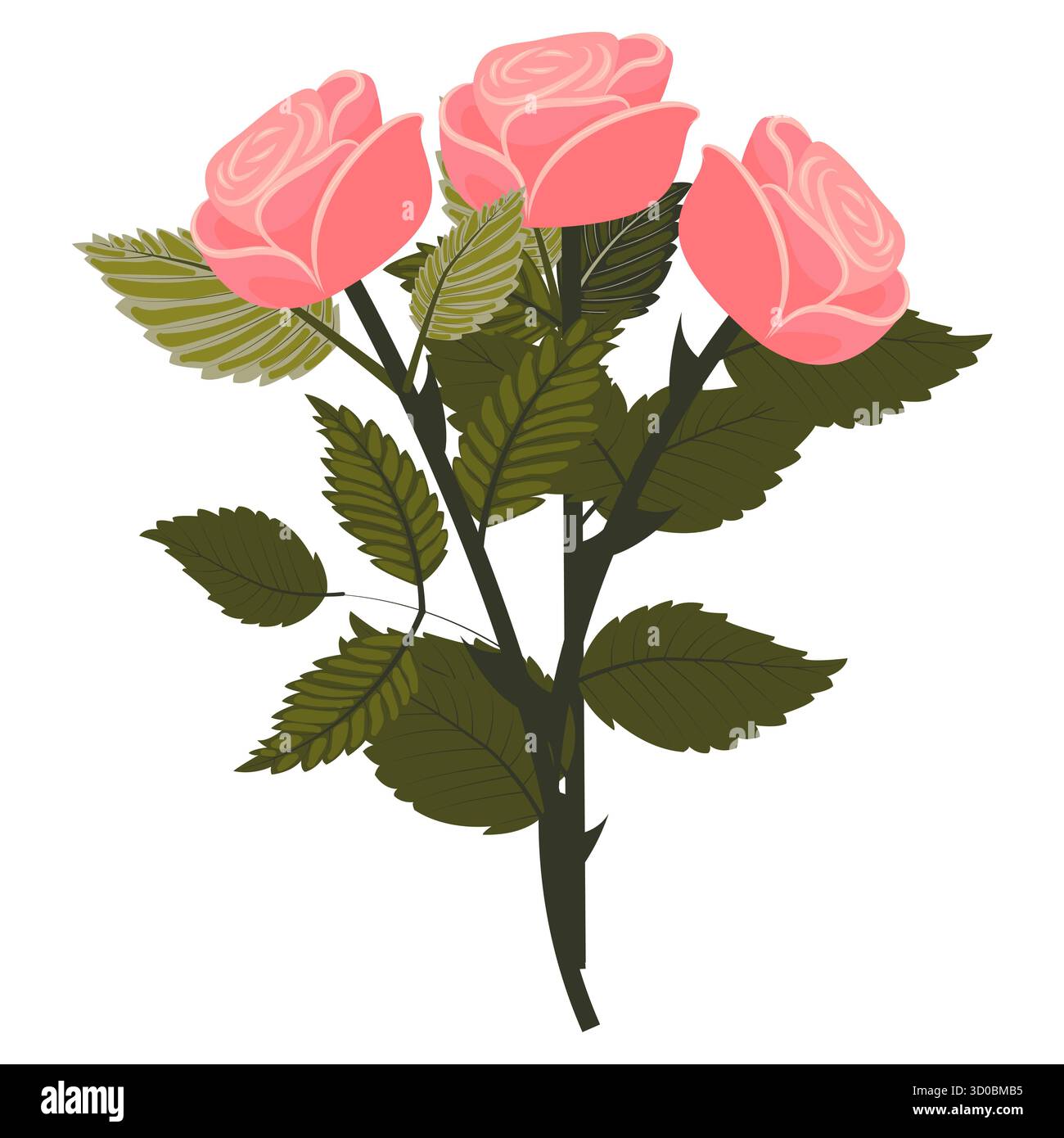 A bouquet of light pink roses with three open flowers. A huge, lush ...