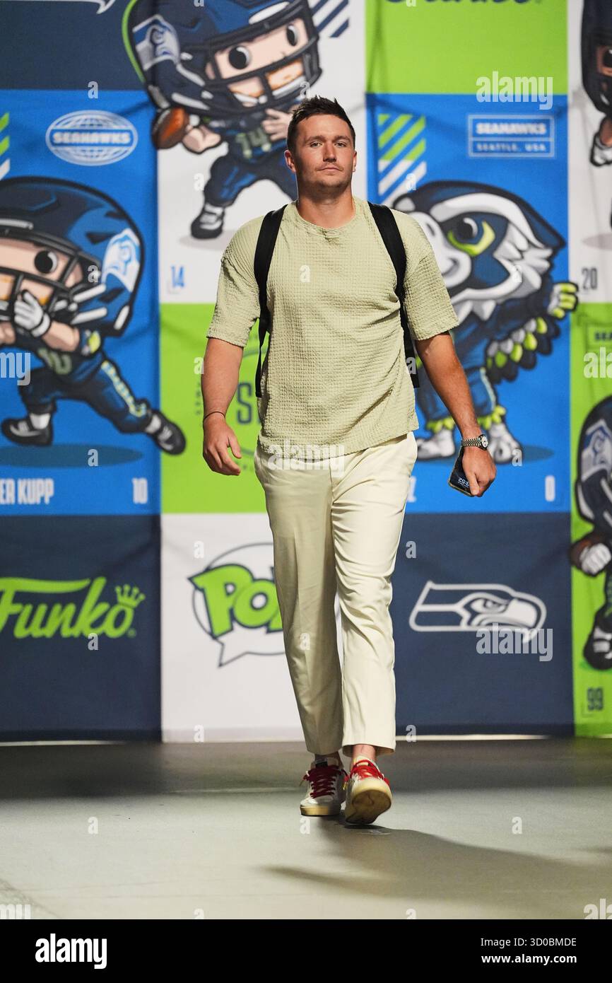 Seattle Seahawks quarterback Drew Lock arrives before an NFL football ...