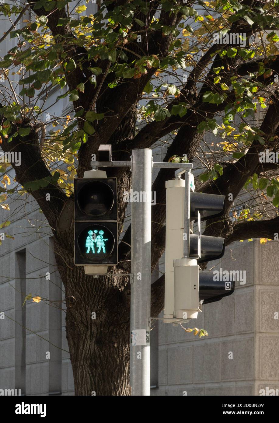 Street light in Vienna featuring a couple of two female figures as ...