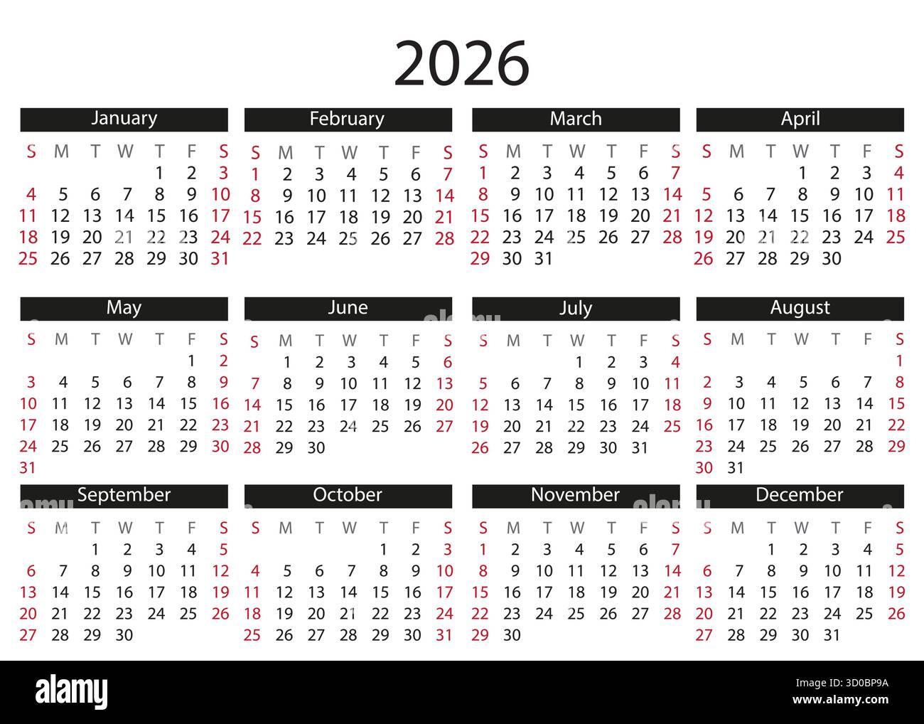 2026 full year calendar hi-res stock photography and images - Alamy