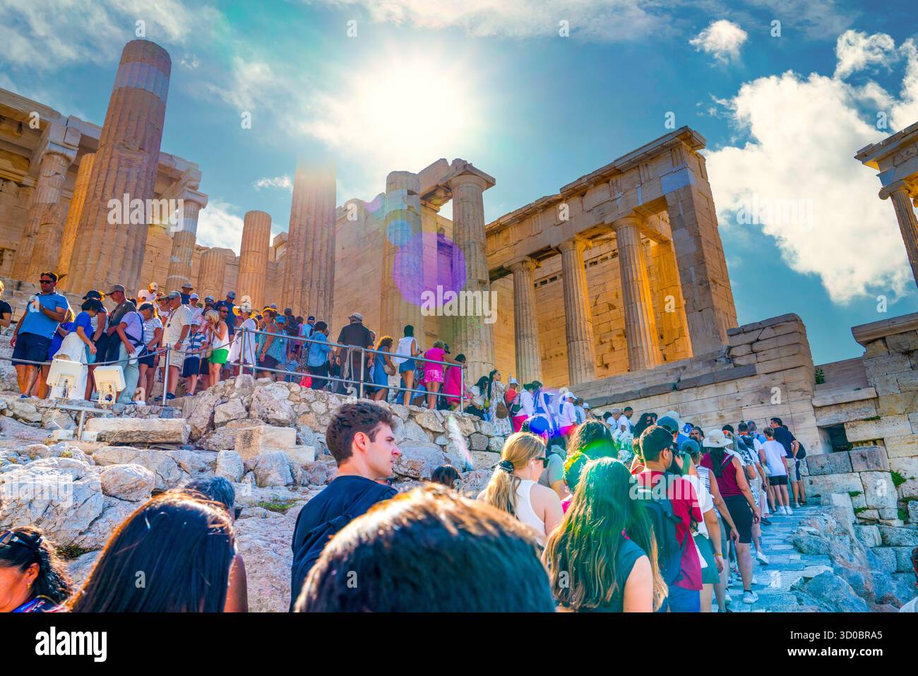 Athens, Greece - August 24, 2025: A huge crowd of tourists ascending ...