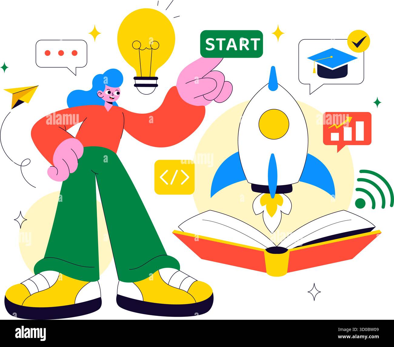 EdTech Startup Vector Illustration Featuring Opportunities in E-Learning, Modern Education ...