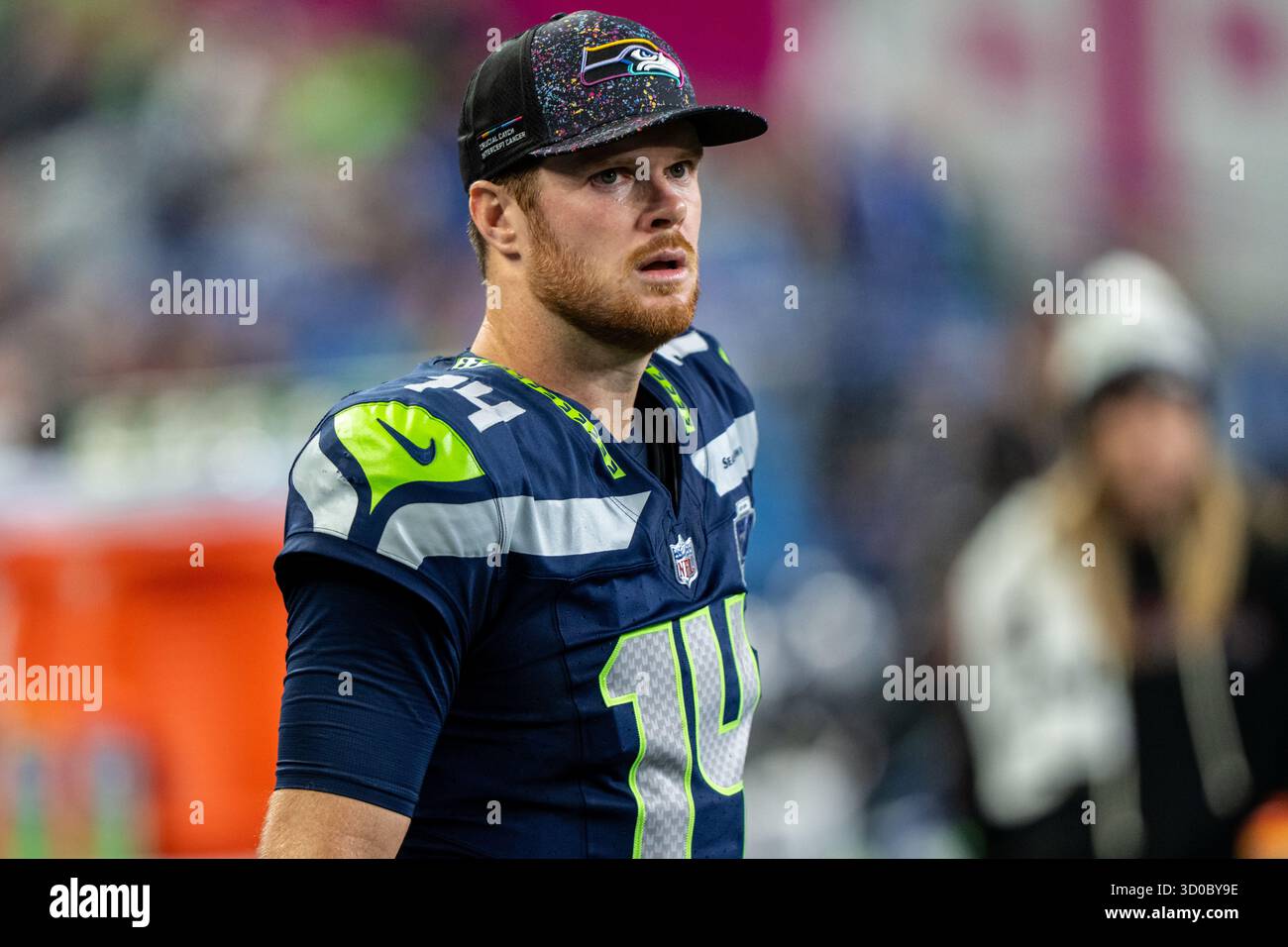 Seattle Seahawks quarterback Sam Darnold is pictured on the sideline ...
