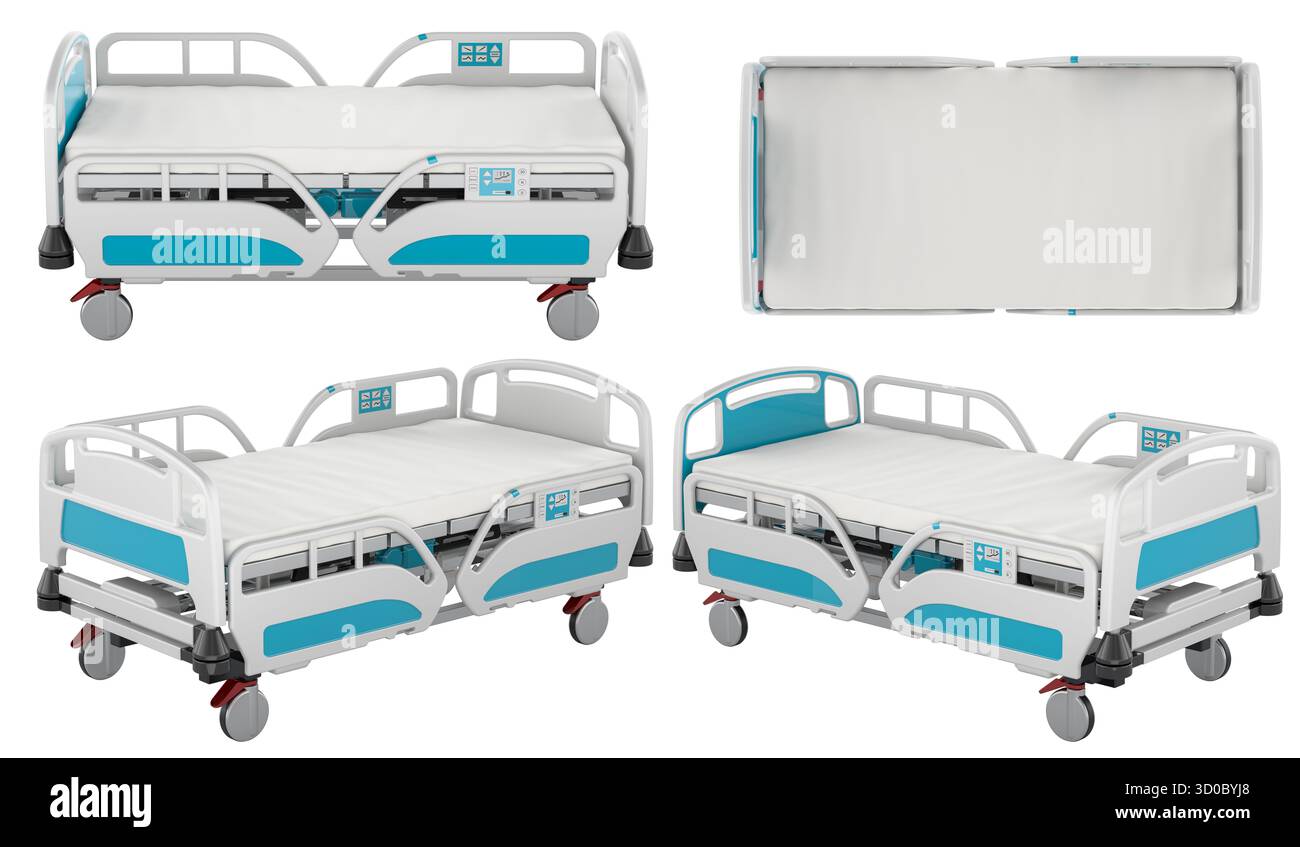 Modern electric hospital bed with adjustable side rails, integrated ...