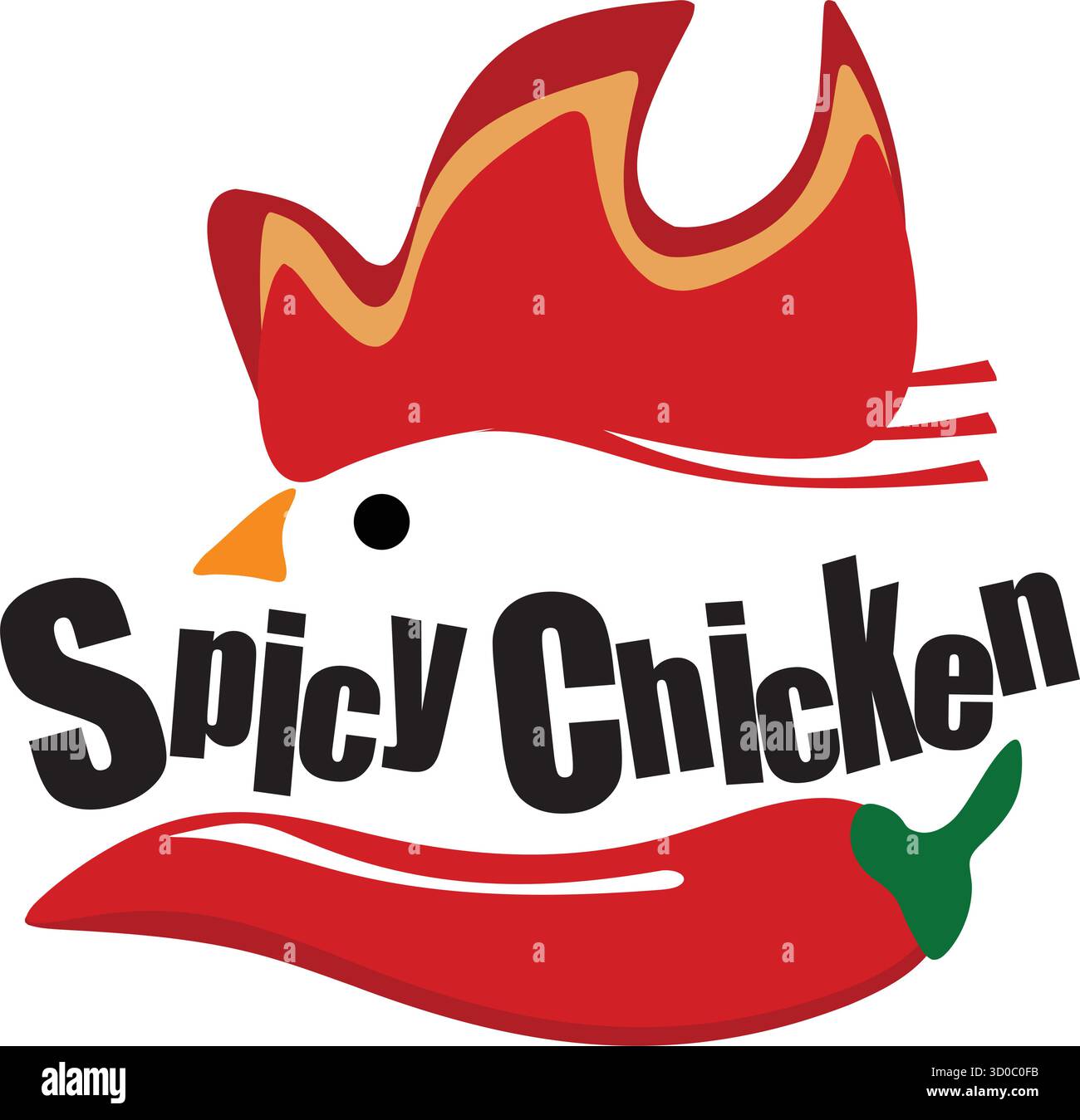 A bold and playful “Spicy Chicken” logo featuring a stylized rooster ...
