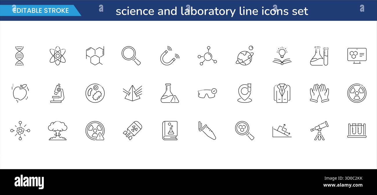 science and laboratory line icons set — editable stroke chemistry ...