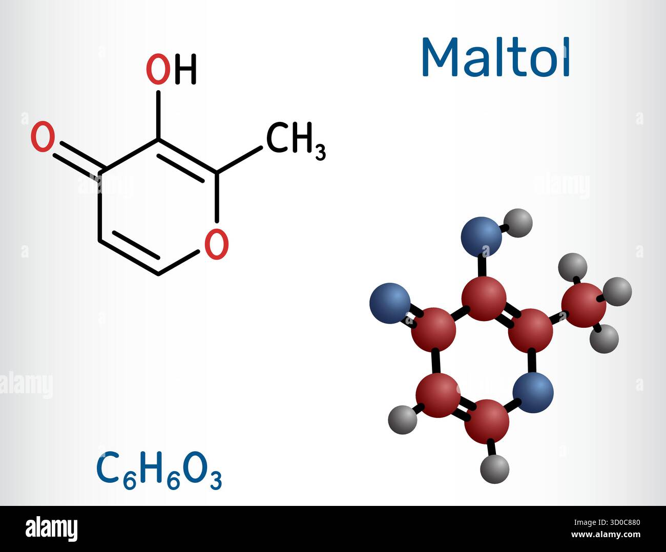 Maltol E636 molecule. Flavour enhancer and aroma compound. Vector ...