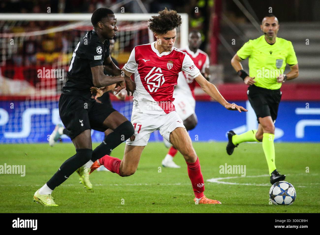 Pape MATAR SARR of Tottenham Hotspur and Maghnes AKLIOUCHE of Monaco ...