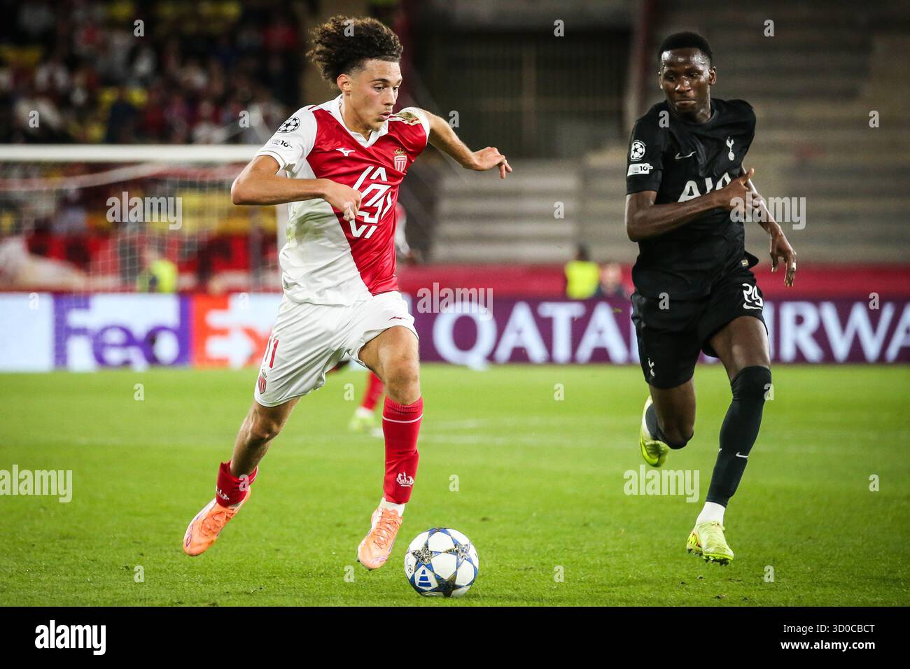 Maghnes AKLIOUCHE of Monaco and Pape MATAR SARR of Tottenham Hotspur ...