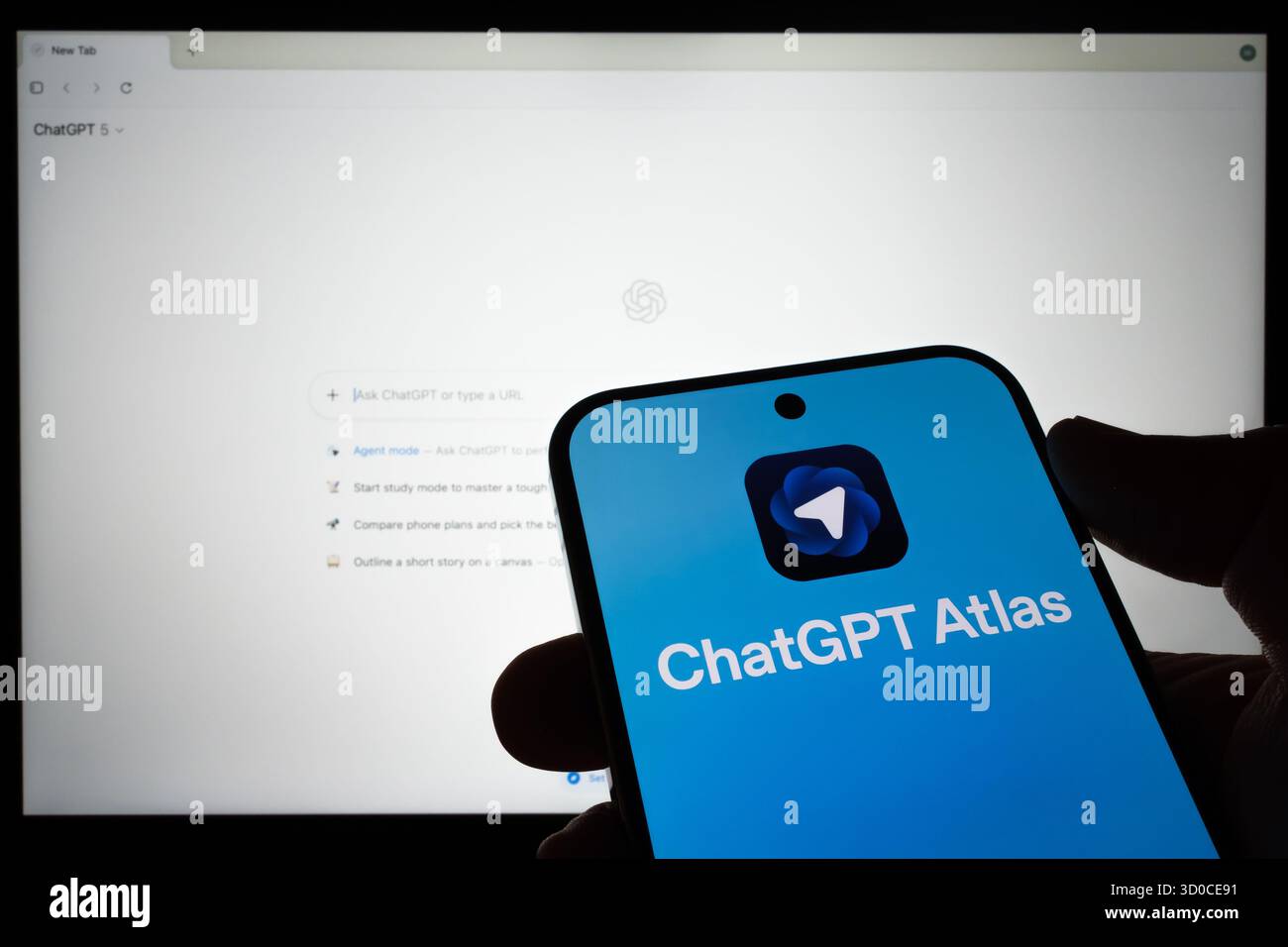 ChatGPT Atlas logo on smartphone with actual OpenAI Atlas browser ...