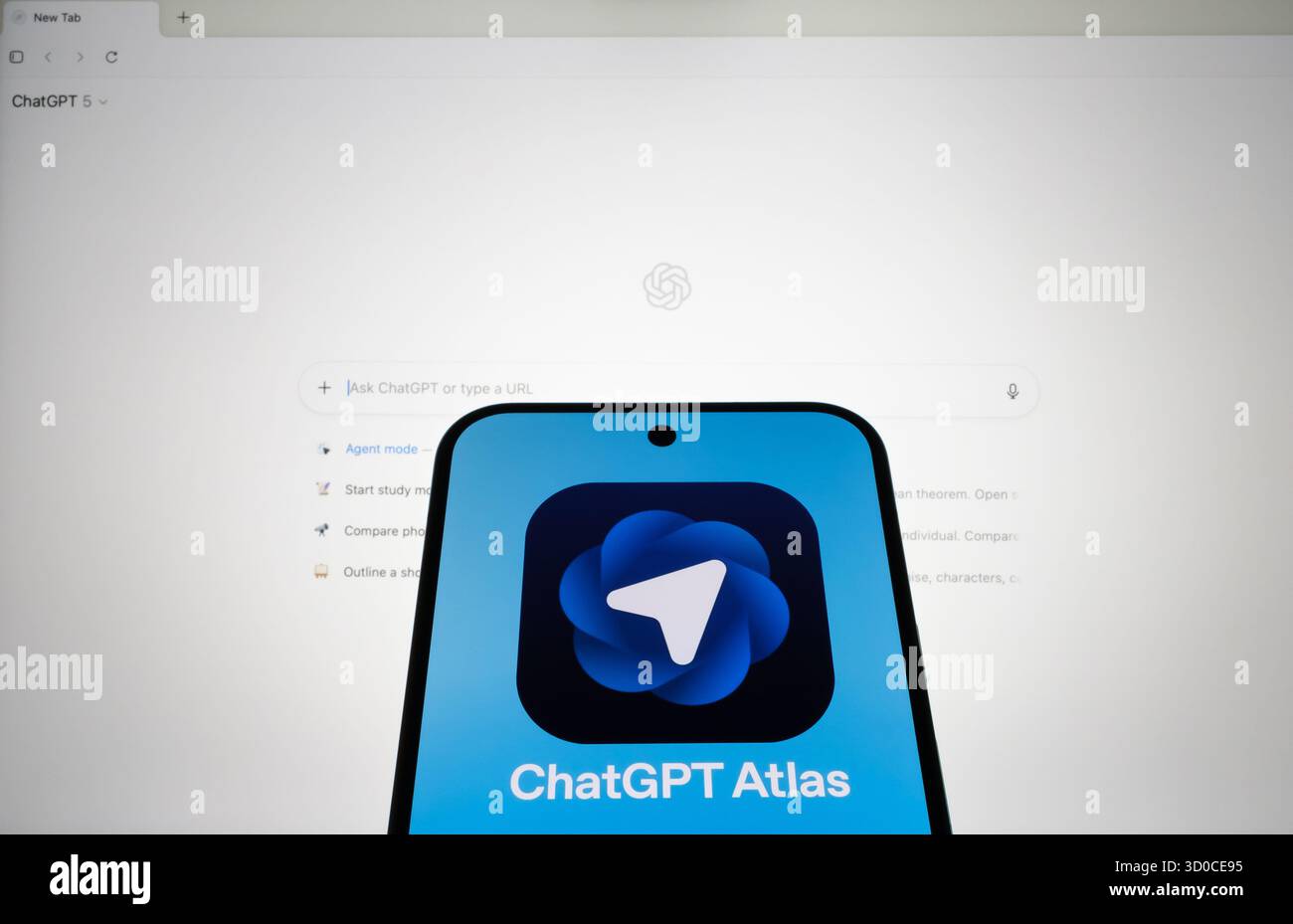 ChatGPT Atlas logo on smartphone with actual OpenAI Atlas browser ...