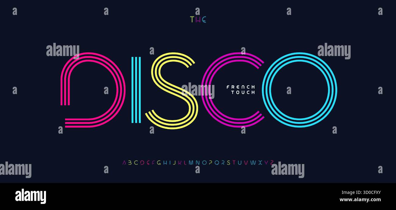 Retro disco font, line logo alphabet, stripe letter for abstract ...