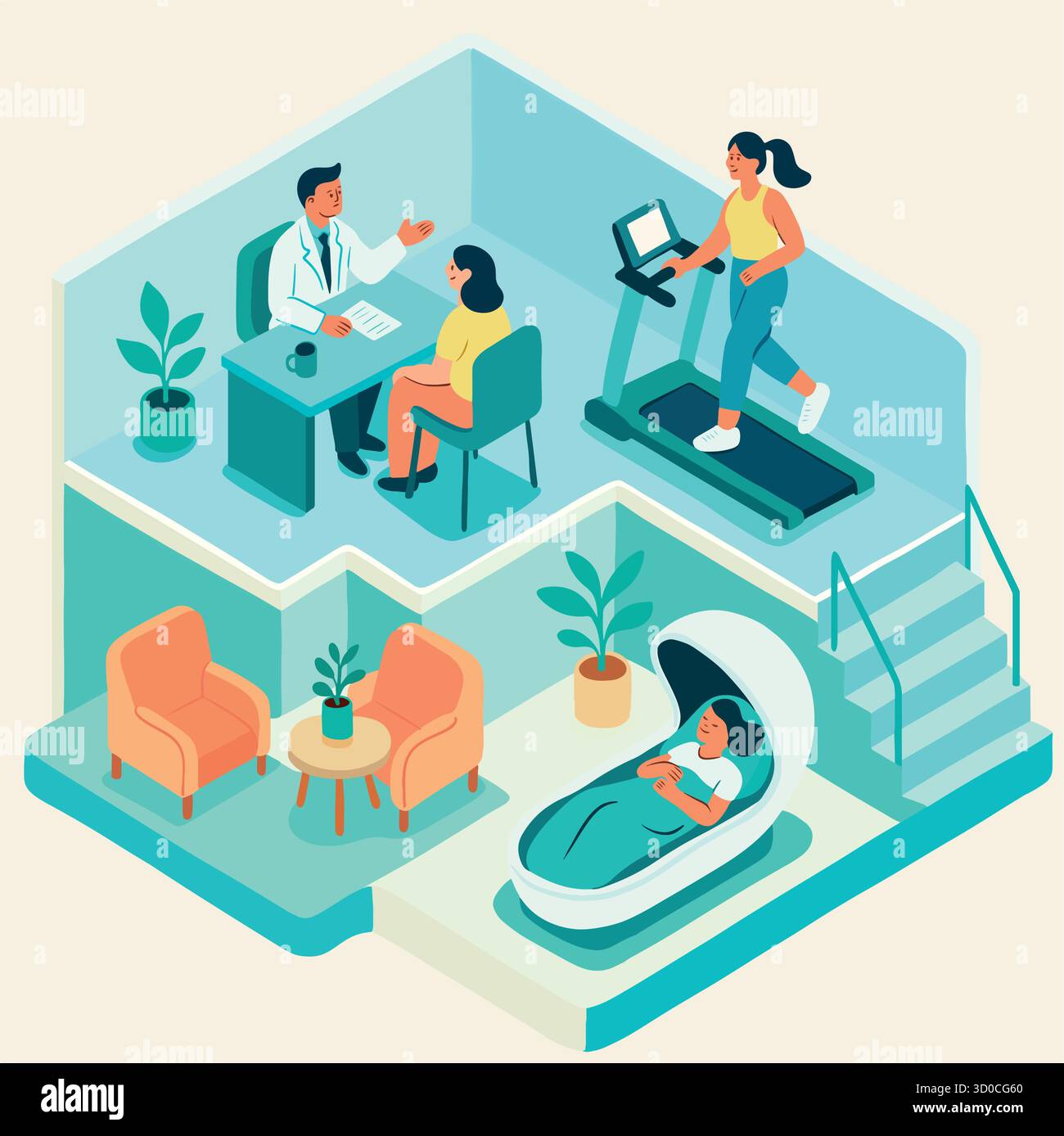 Isometric illustration of wellness center with doctor consultation ...