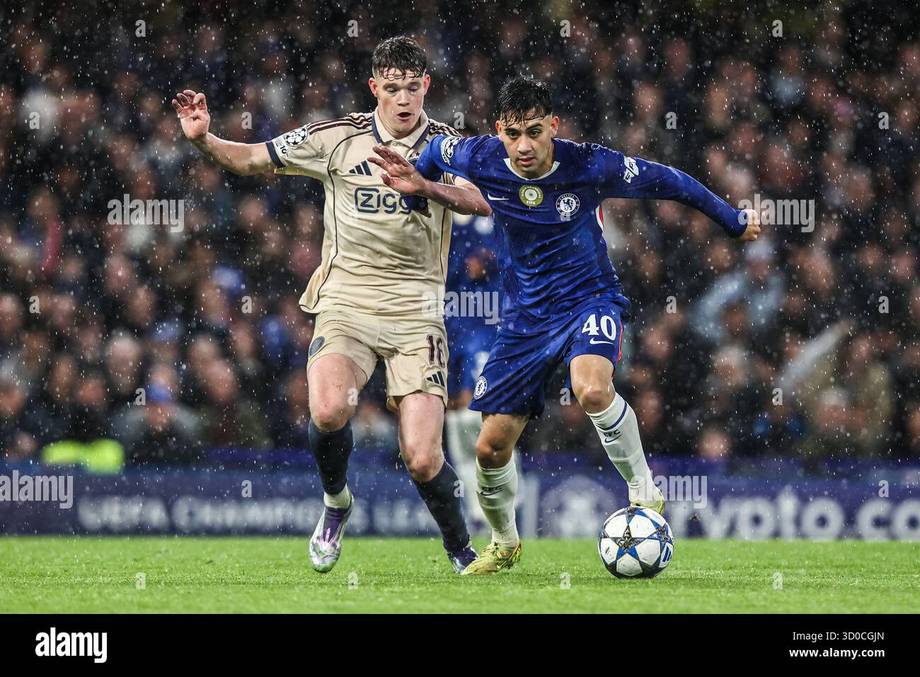 James McConnell of Ajax and Facundo Buonanotte of Chelsea battle for ...
