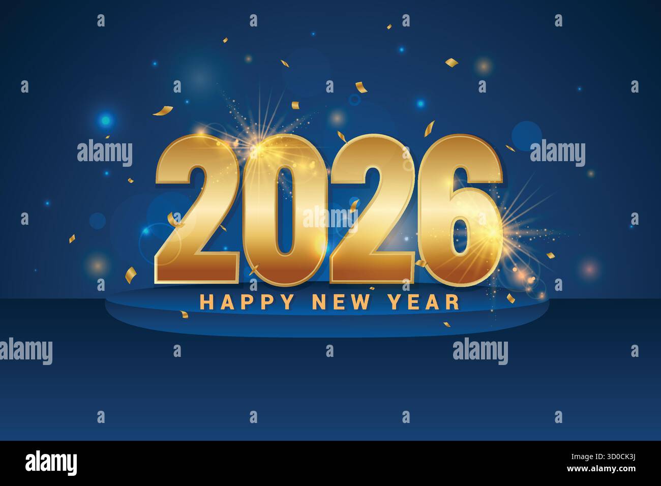 Happy New Year banner design with 2026 gold luxury numbers. 2026 Bokeh Holiday Festive Blue ...