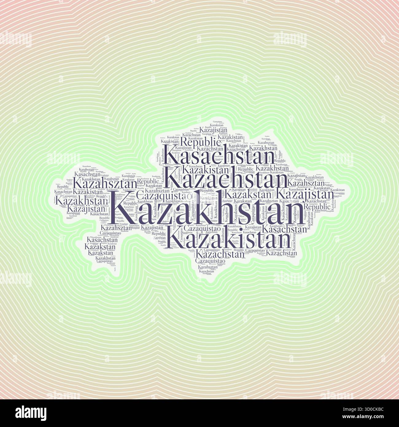 Kazakhstan shape formed by country name in multiple languages ...