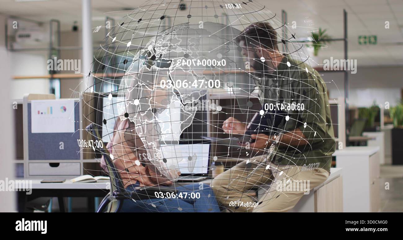 Woman tapping laptop man pointing hi-res stock photography and images ...