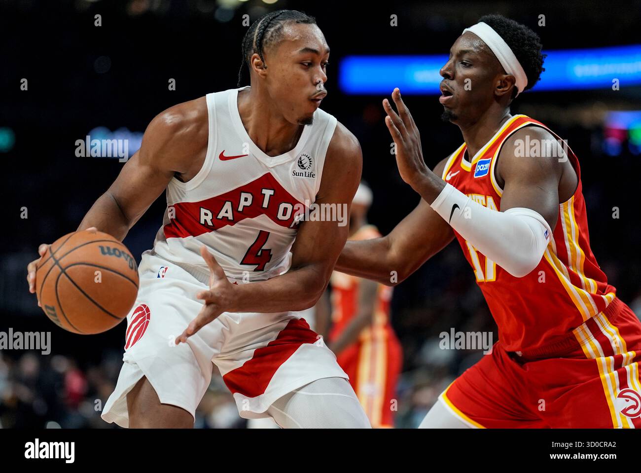Toronto Raptors forward Scottie Barnes (4) drives against Atlanta Hawks ...