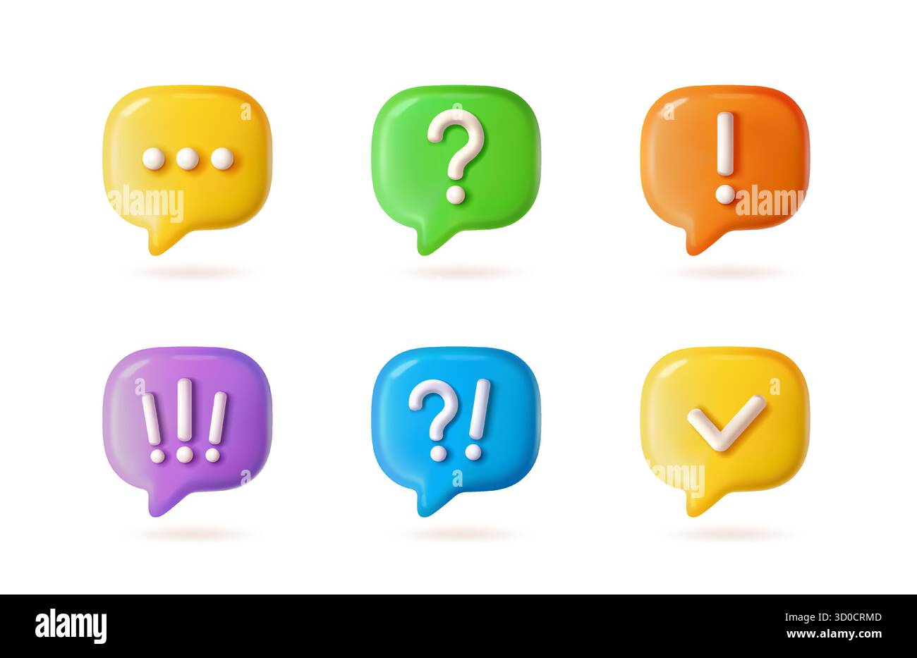 3D speech bubble set. Rendered icons with question mark, exclamation ...