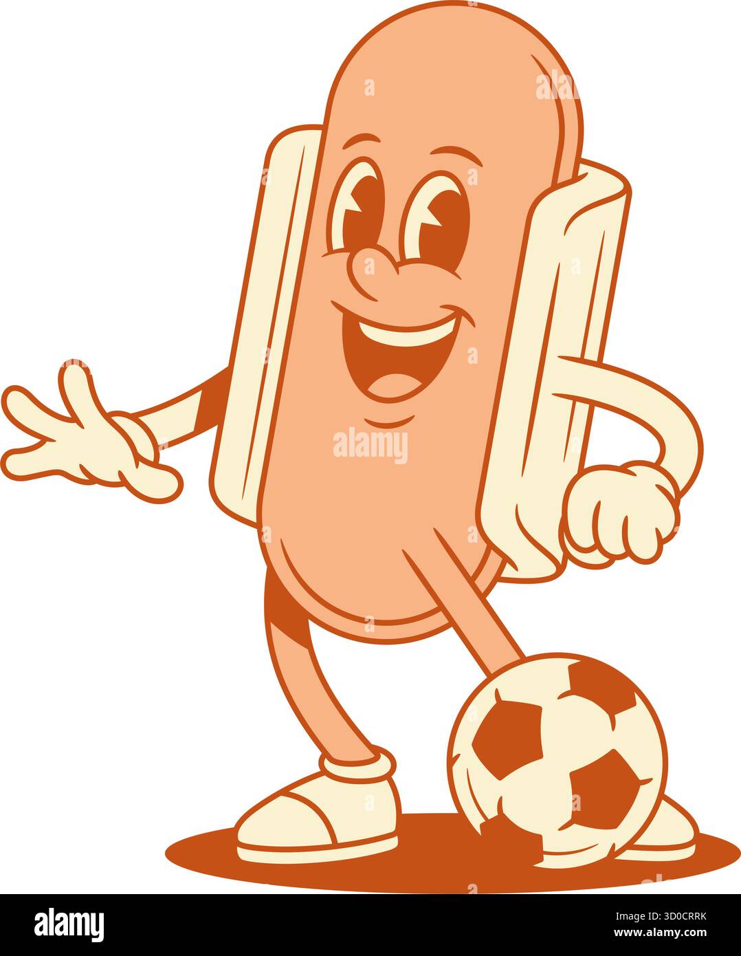 Funky hot dog cartoon character with soccer ball contoured vector flat ...