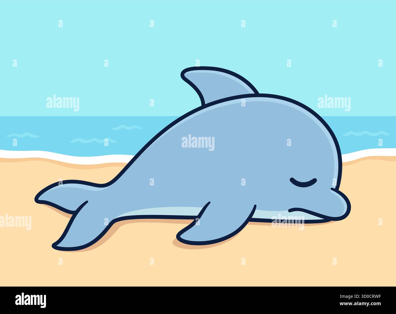 Sad cartoon beached dolphin drawing. Vector clipart illustration Stock ...