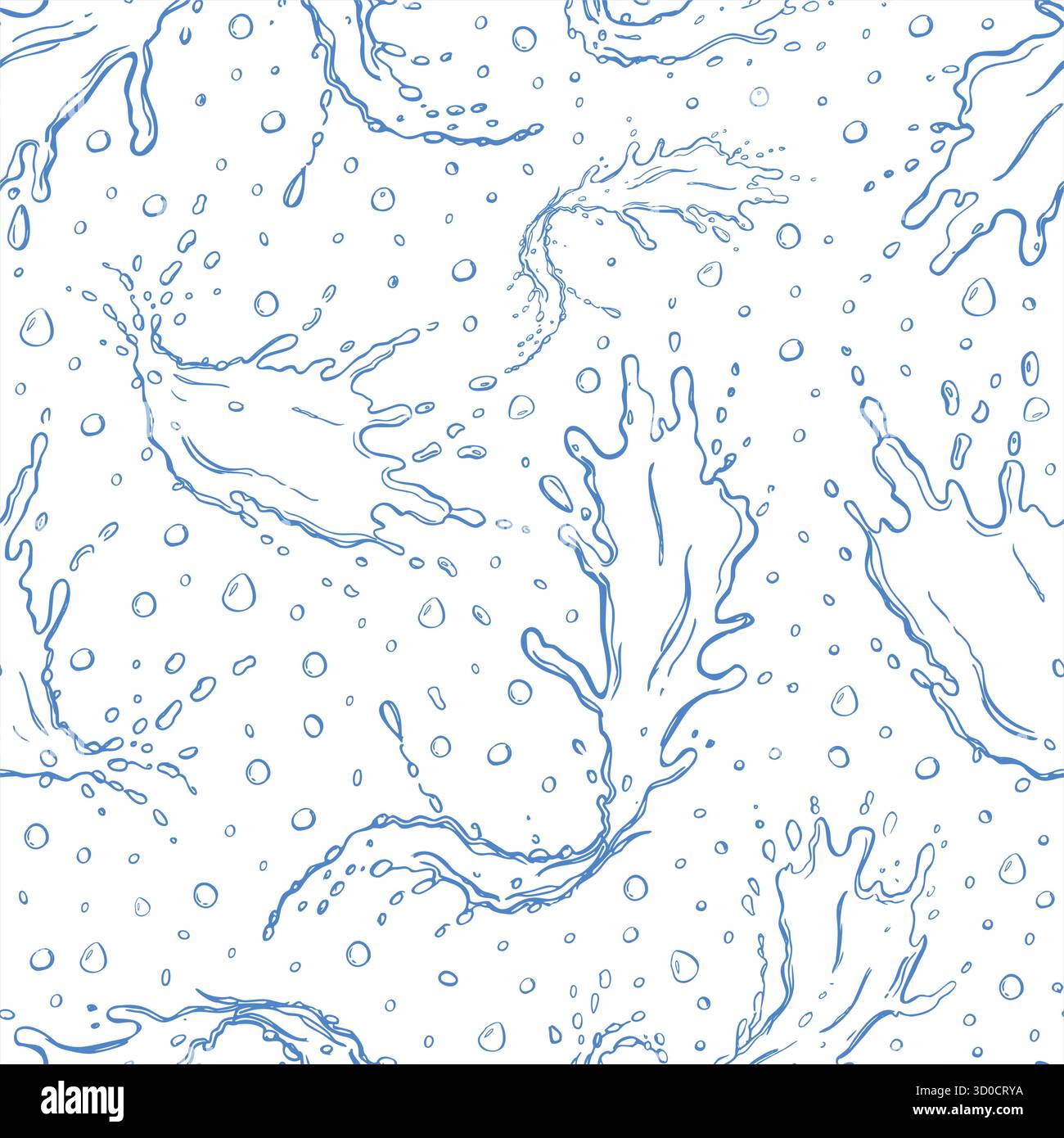 Vector blue water splash silhouettes with drops seamless pattern ...