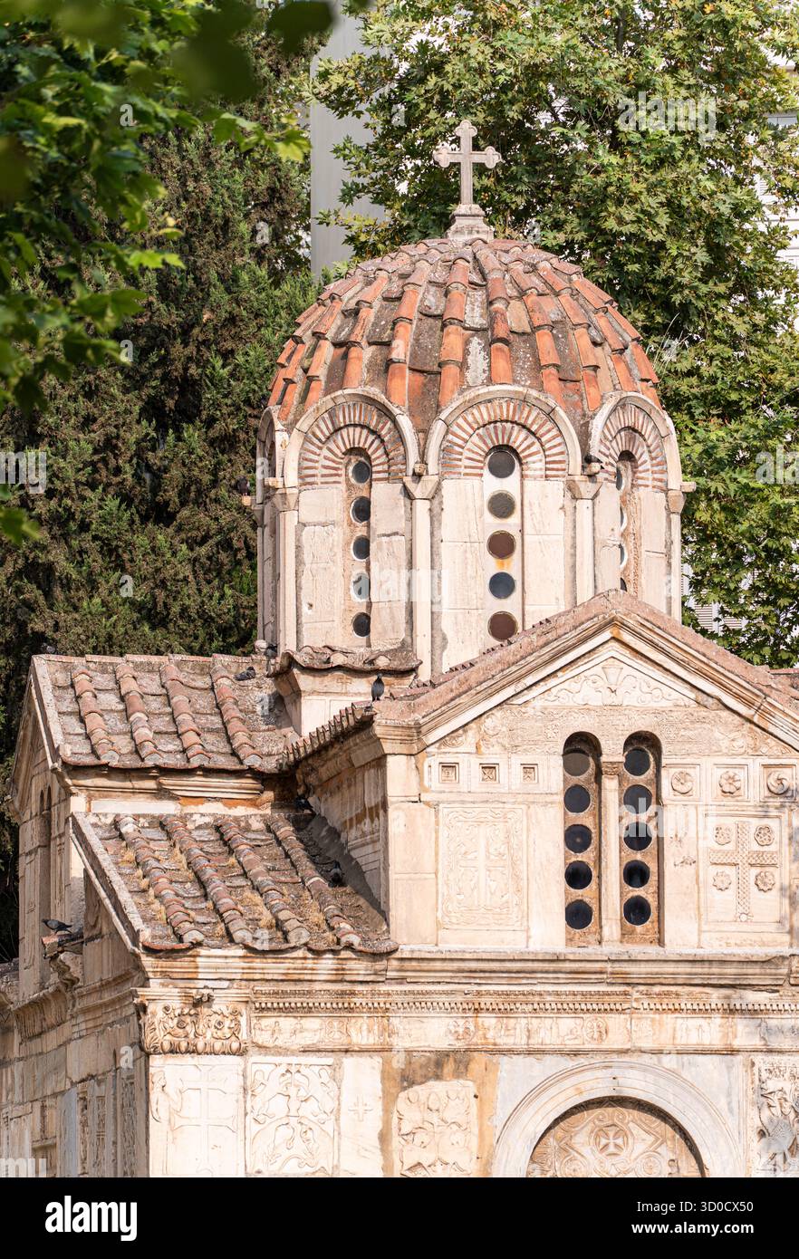 Medieval cathedral in Old Athens town in traditional Byzantine ...