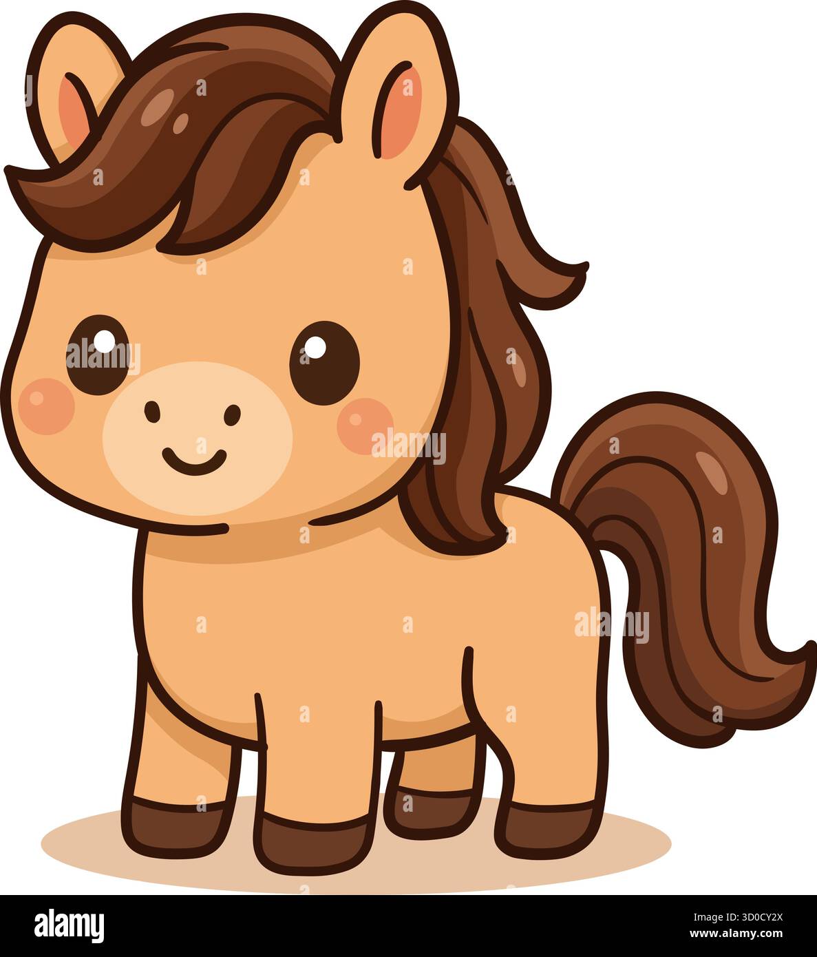 Illustration of a pony in the chibi style. A sandy-brown character with ...