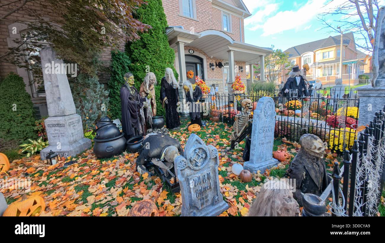 Toronto, ON, Canada - October 22, 2025: A front yard features elaborate ...