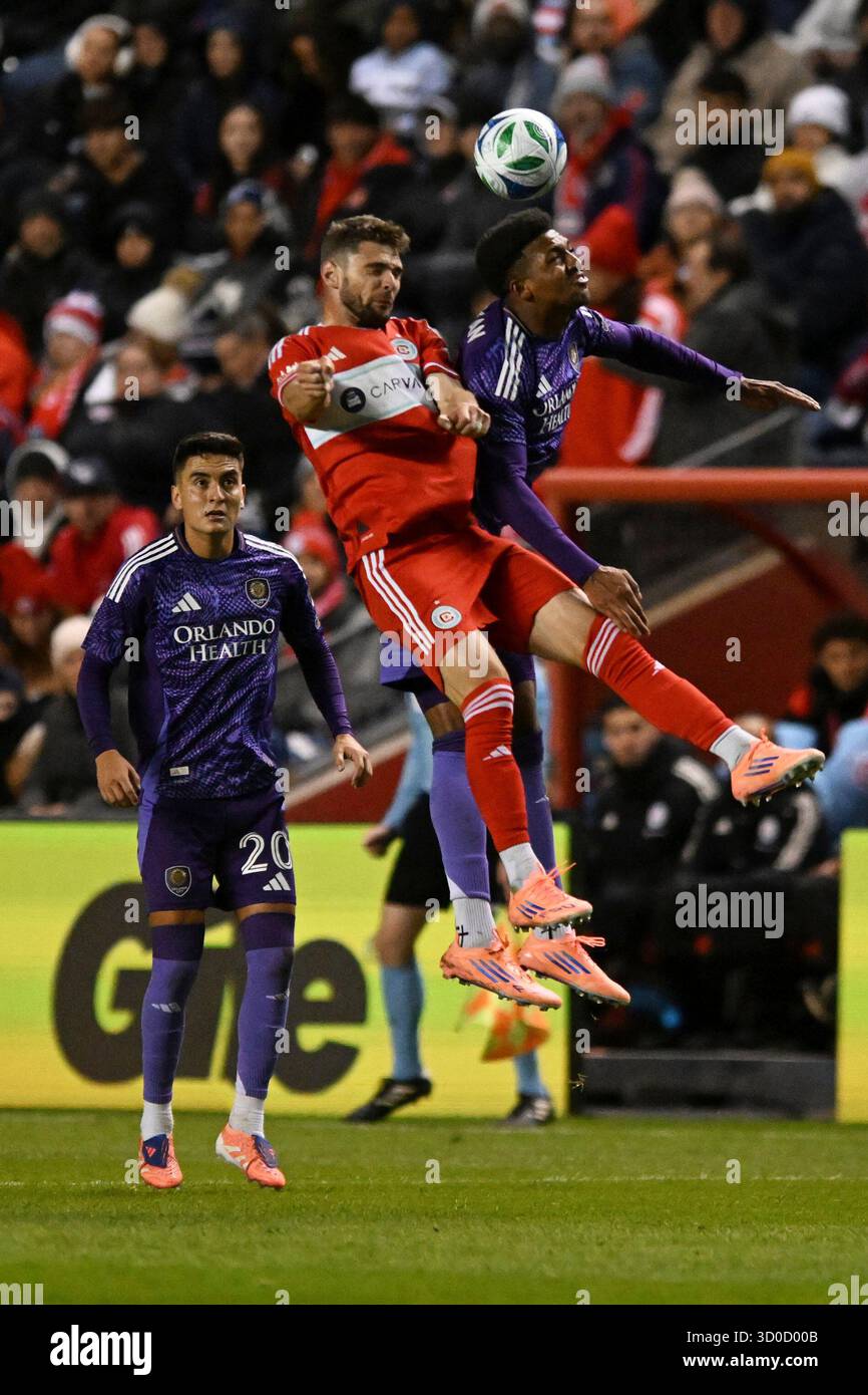 Orlando City's Alex Freeman, right, battles Chicago Fire's Hugo Cuypers ...