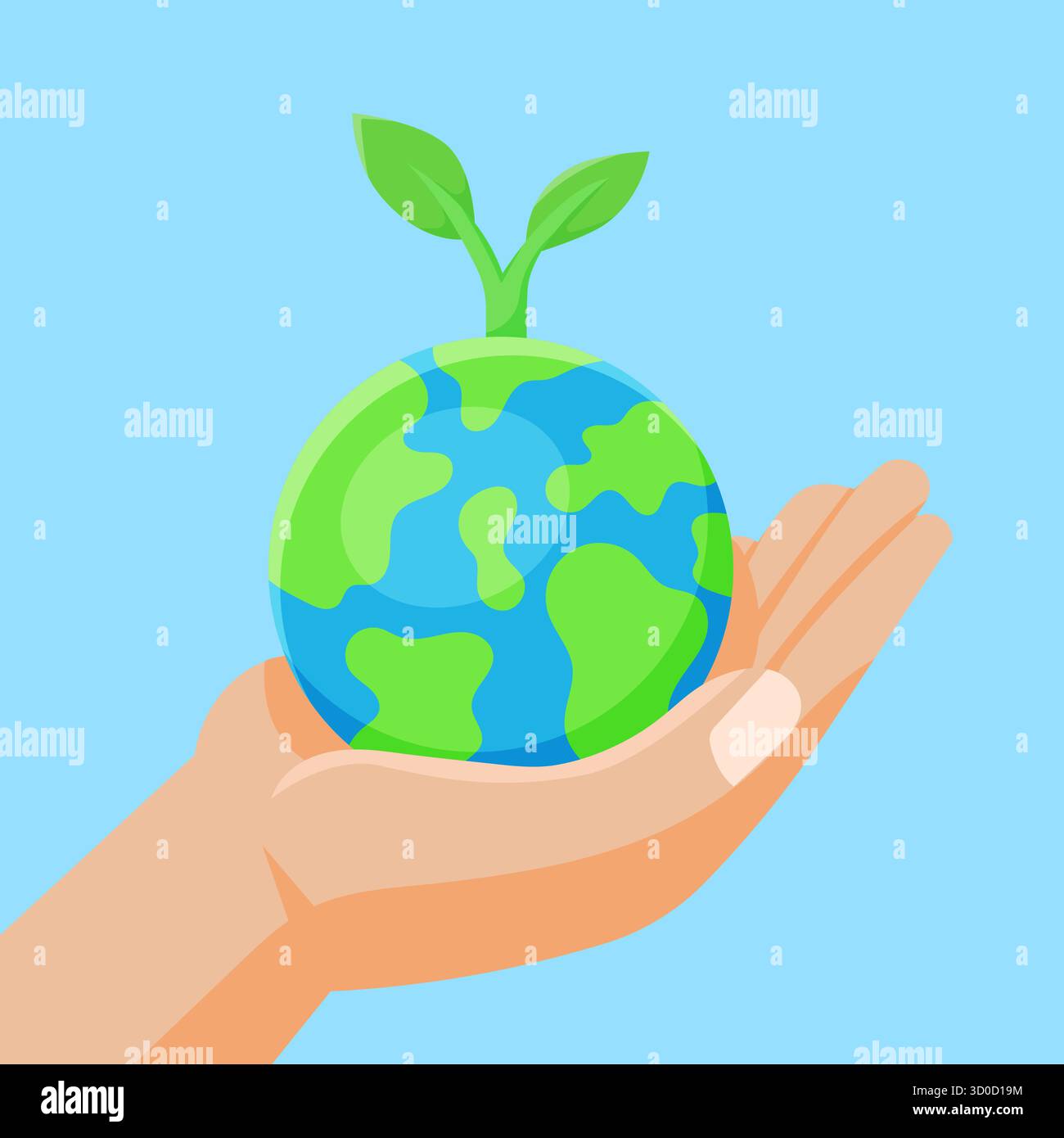 Flat vector illustration Hand Holding Earth with Green Plant Sprout ...