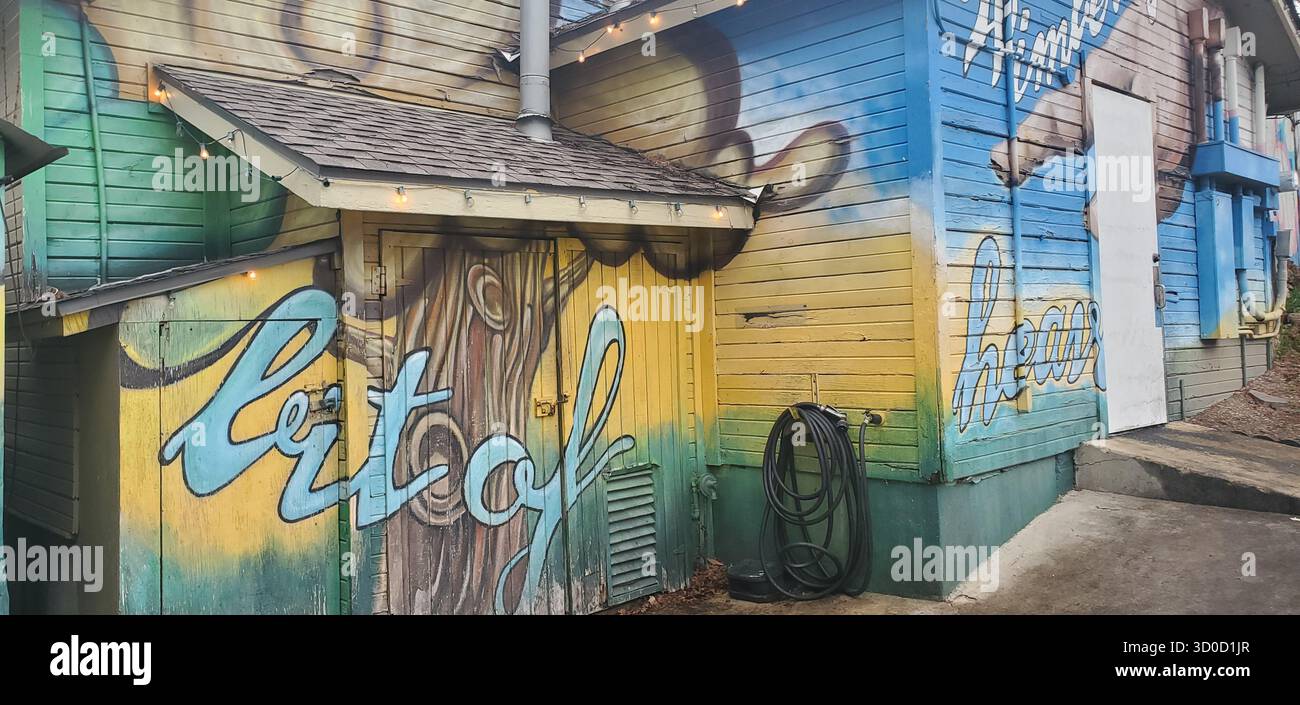 Colorful Green and Yellow Graffiti on Building Walls in Downtown ...