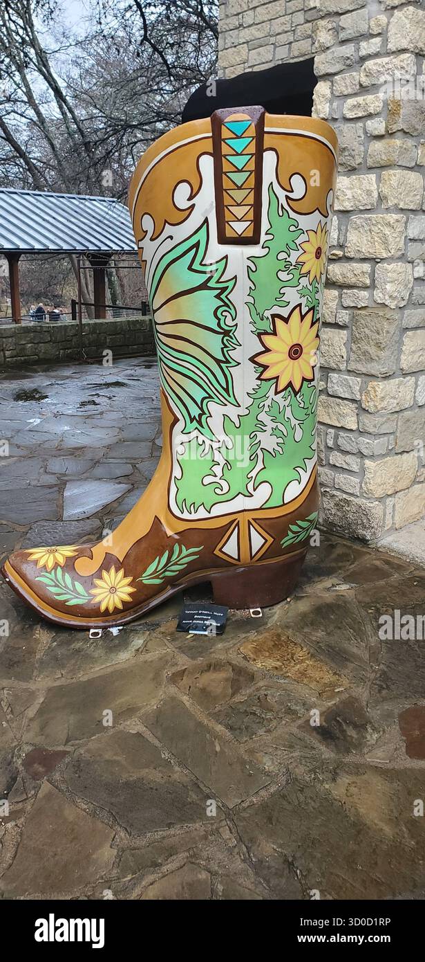 Large Boho-Style Cowboy Boot Sculpture in Wimberley, Texas Stock Photo ...