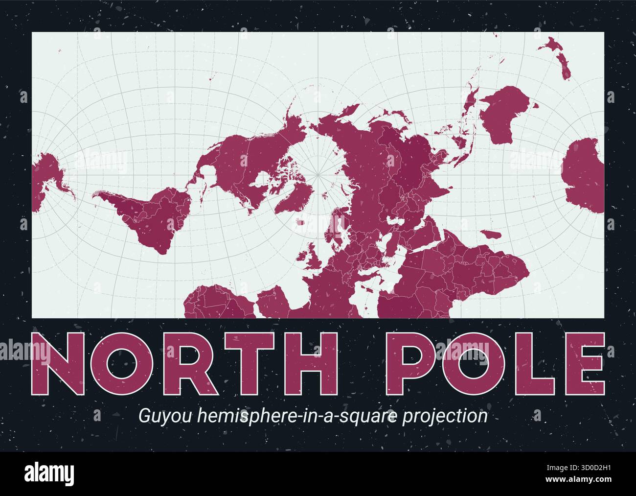 North Pole. World map. Guyou hemisphere-in-a-square projection centered ...