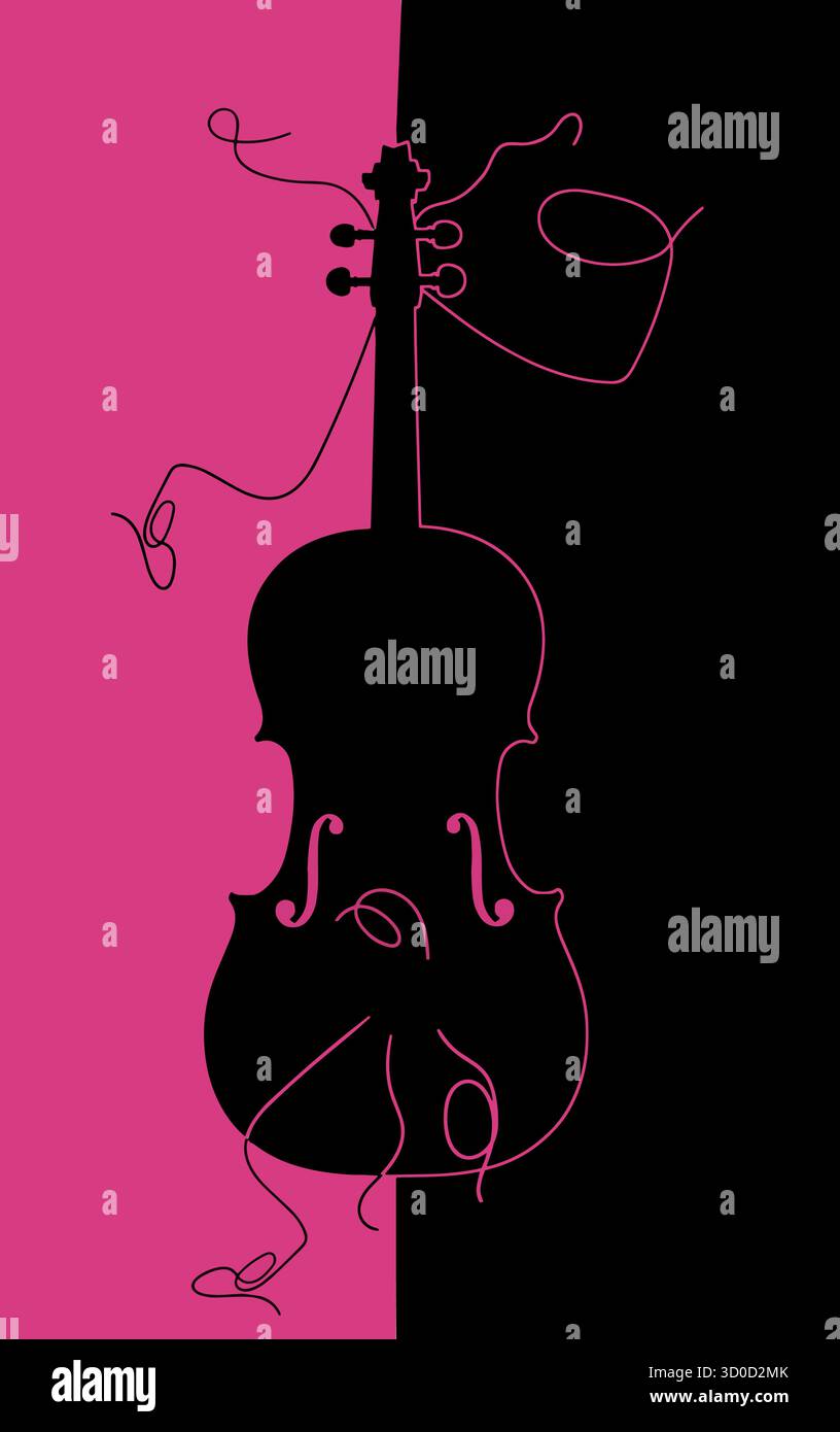 A violin with broken strings is seen in an interesting illustration. A ...